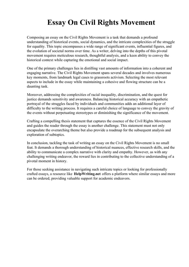 Essay On Civil Rights Movement. Bismarck State College | PDF