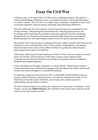 Essay On Civil War. Civil War Essay Essay on Civil War for Students and ...