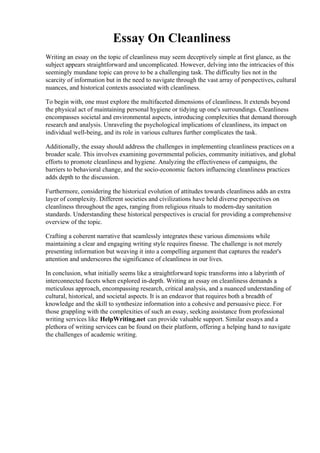 Essay On Cleanliness | PDF | Africa Travel | Travel Locations