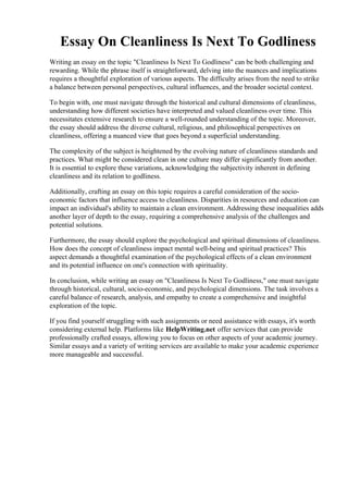 Essay On Cleanliness Is Next To Godliness | PDF