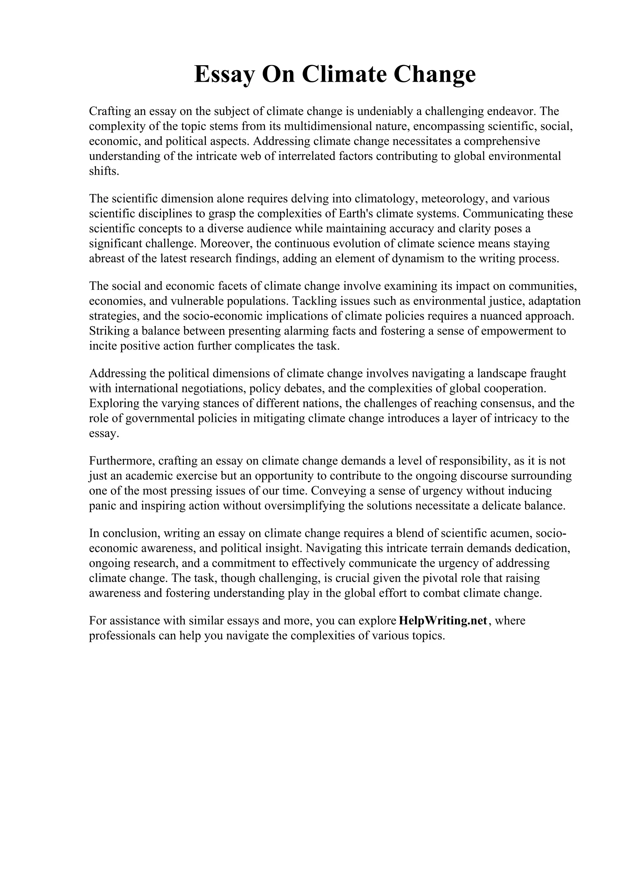 Essay On Climate Change. Climate Change Essay Telegraph | PDF