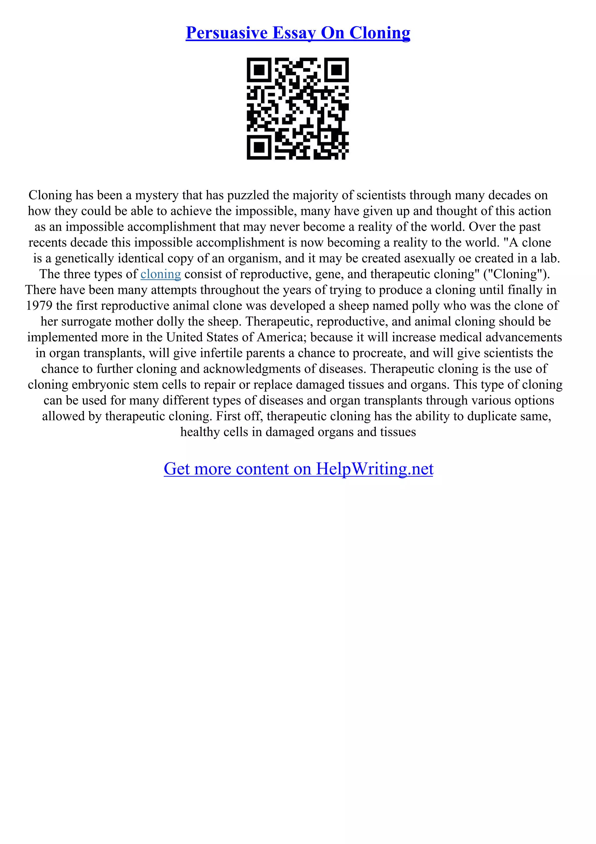 Essay On Cloning | PDF