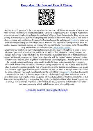 Essay On Cloning | PDF