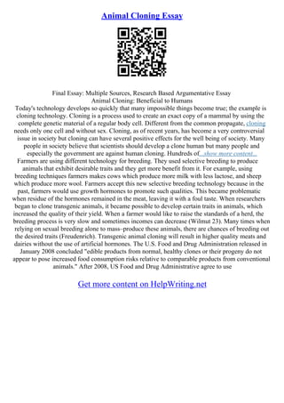 Essay On Cloning | PDF