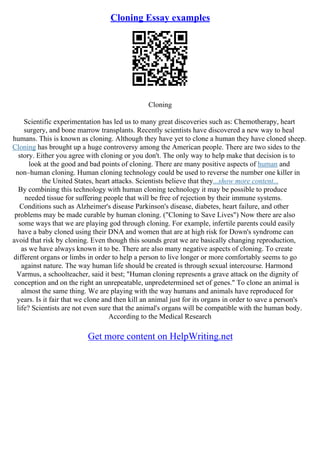 Essay On Cloning | PDF
