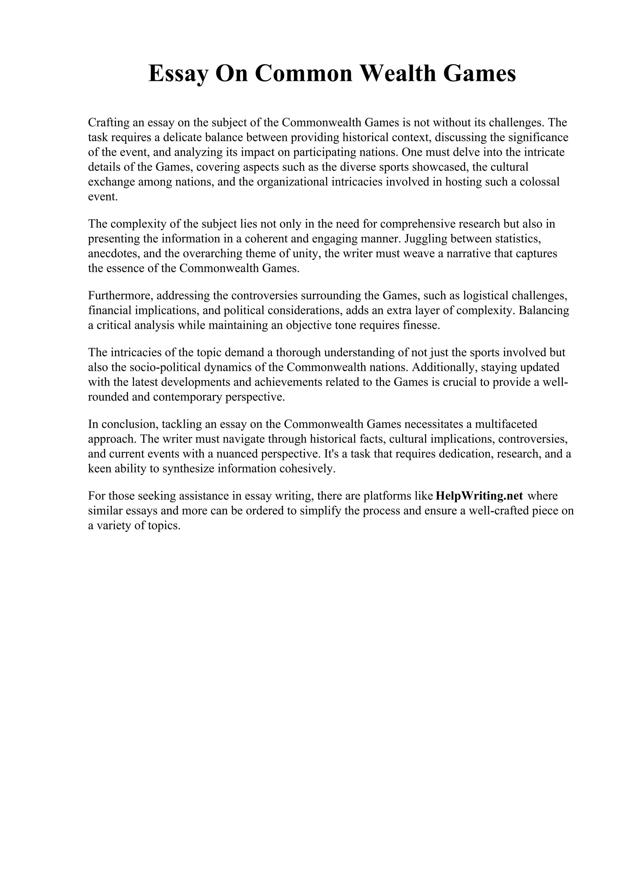 Essay On Common Wealth Games. Southern University Law Center | PDF