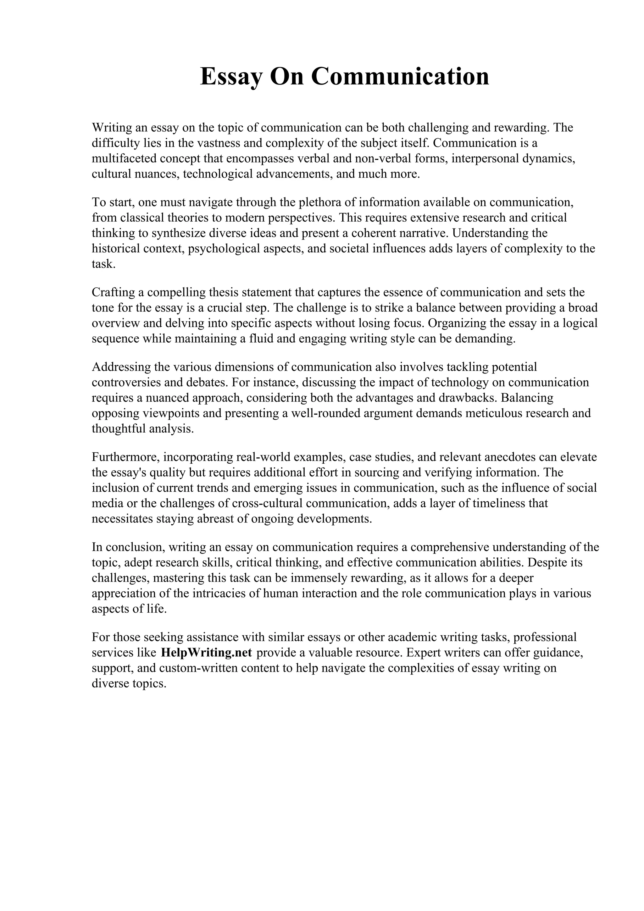 Essay On Communication. Mendocino College | PDF