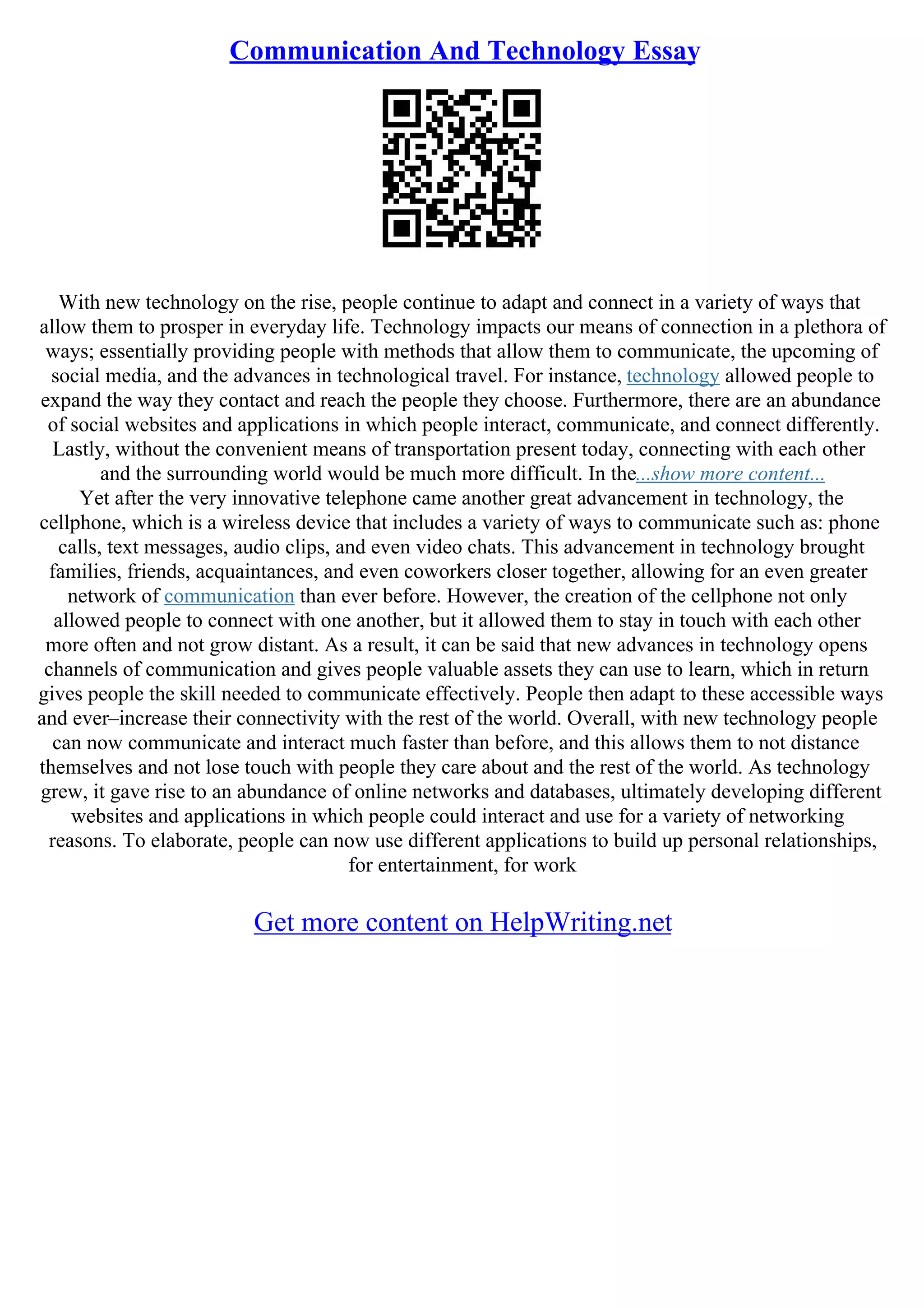 Essay On Communication Technology | PDF | Social Networking | Internet