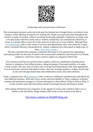 Essay On Communication Technology | PDF | Social Networking | Internet