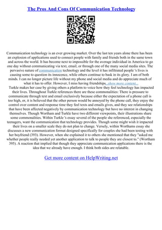 Essay On Communication Technology | PDF | Social Networking | Internet