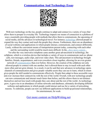 Essay On Communication Technology | PDF | Social Networking | Internet