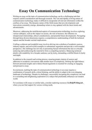 Essay On Communication Technology. Sample essay on communication ...