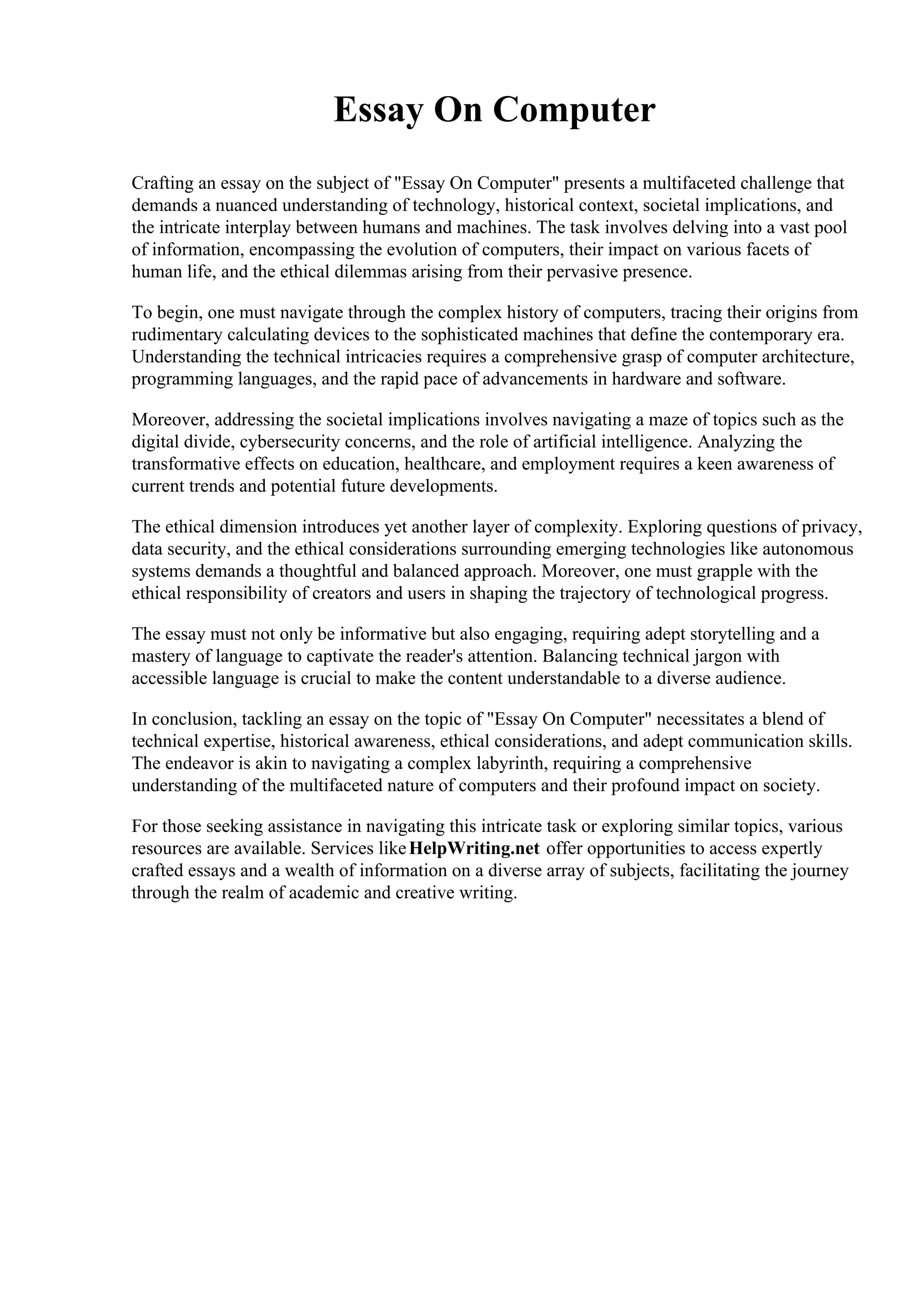 Essay On Computer.pdf | Internet for Beginners | Internet