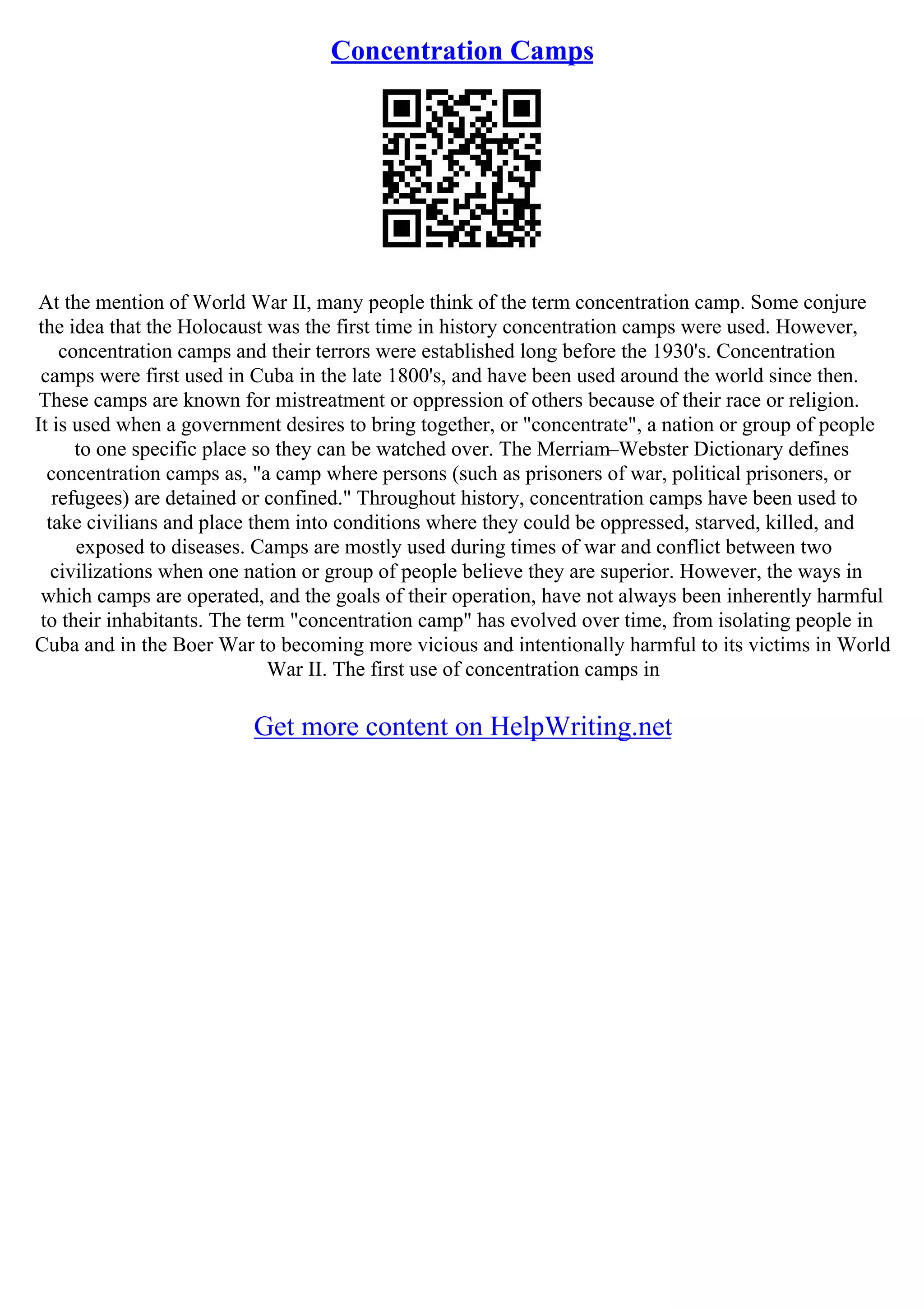 Essay On Concentration Camps | PDF