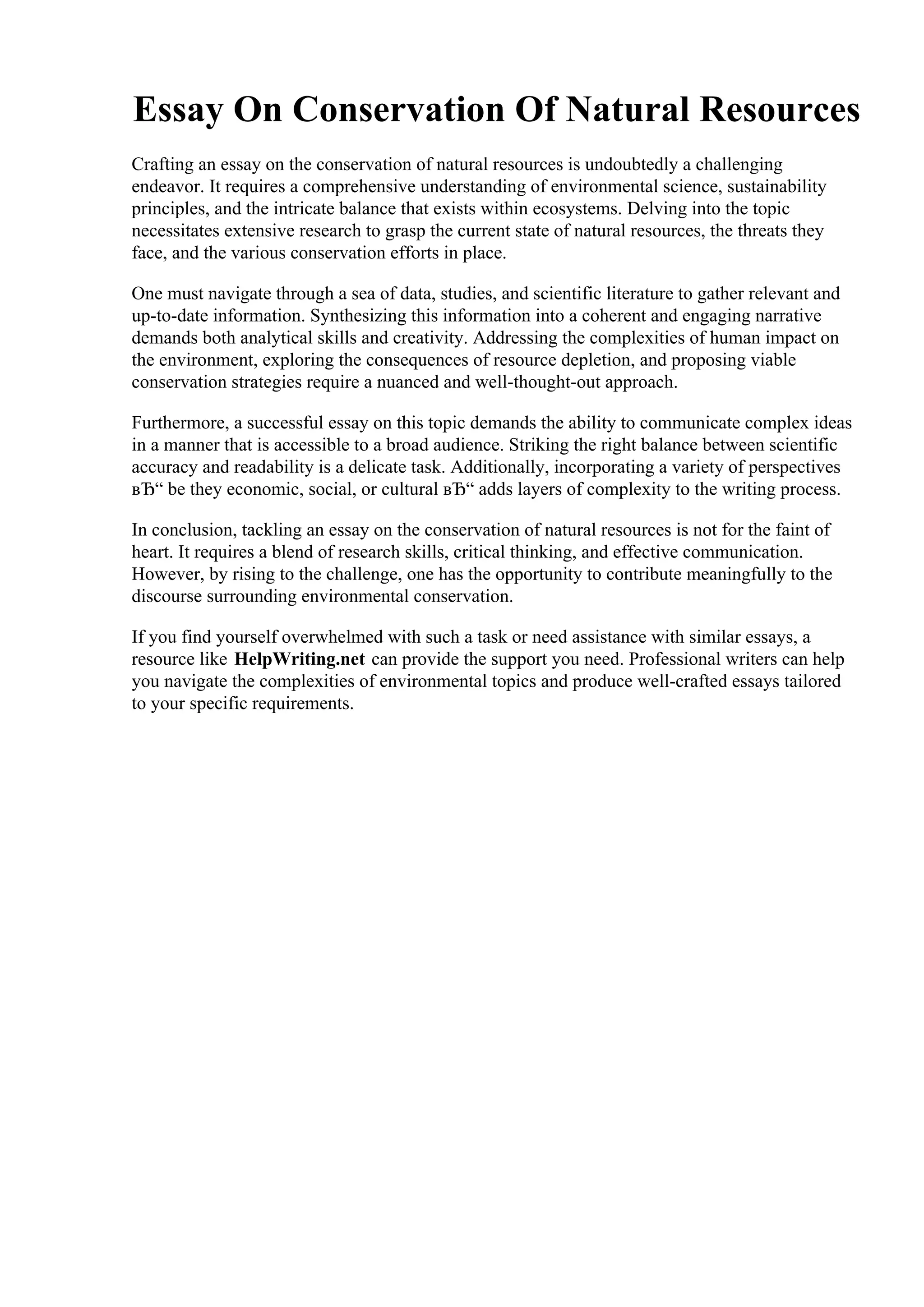 Essay On Conservation Of Natural Resources | PDF