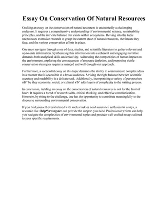 Essay On Conservation Of Natural Resources | PDF
