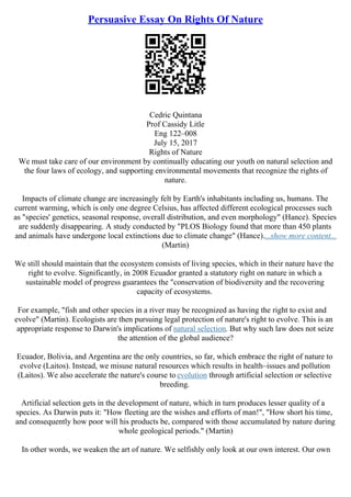 Essay On Conservation Of Nature | PDF