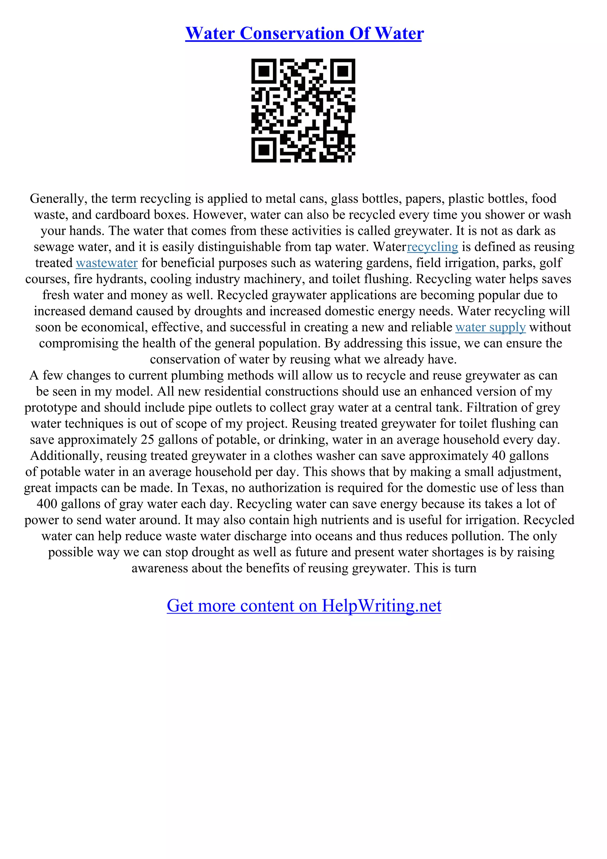 Essay On Conservation Of Water | PDF