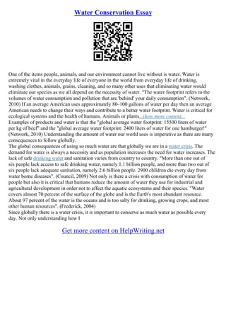 Essay On Conservation Of Water | PDF