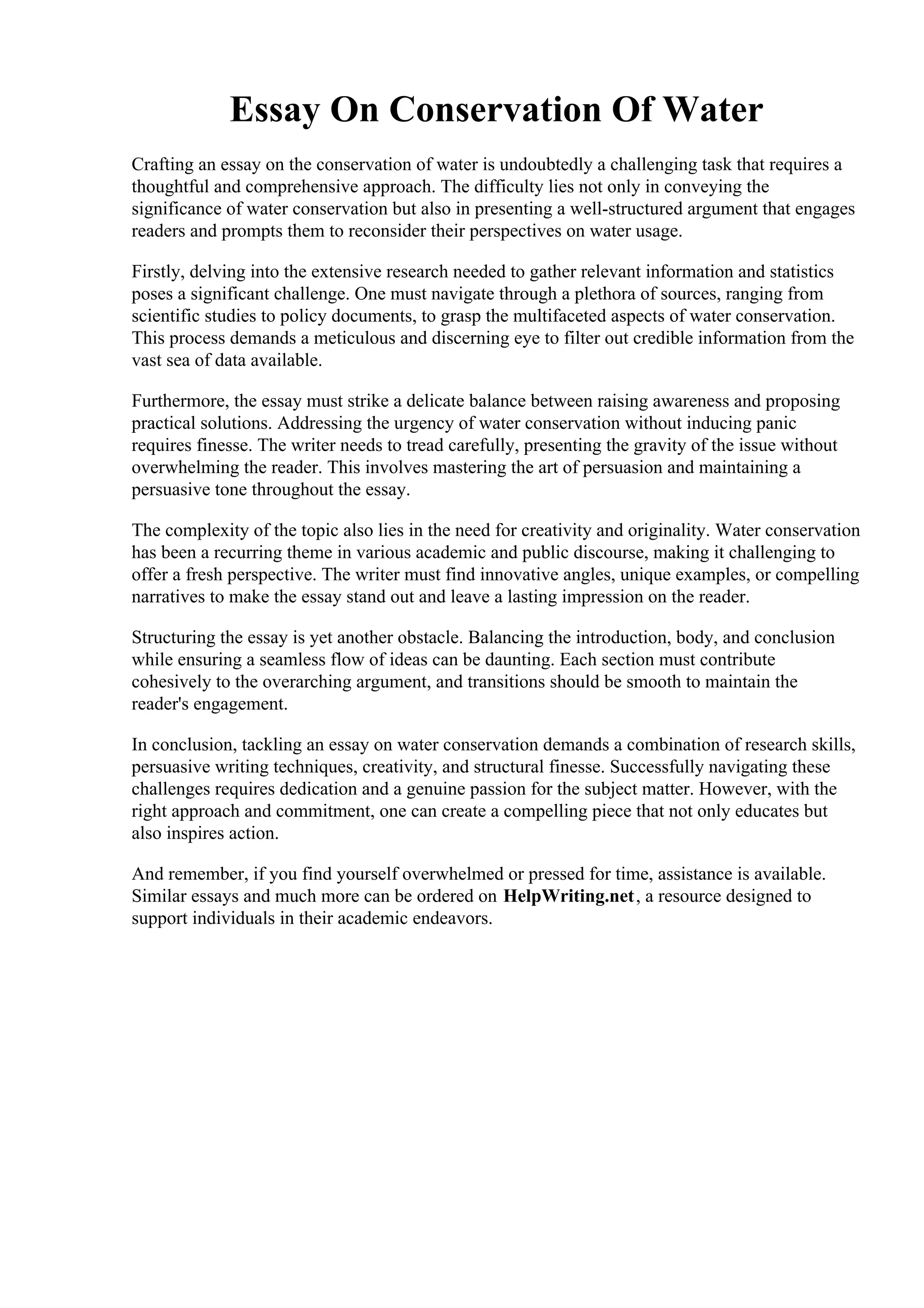 Essay On Conservation Of Water. Water Conservation Essay in English ...