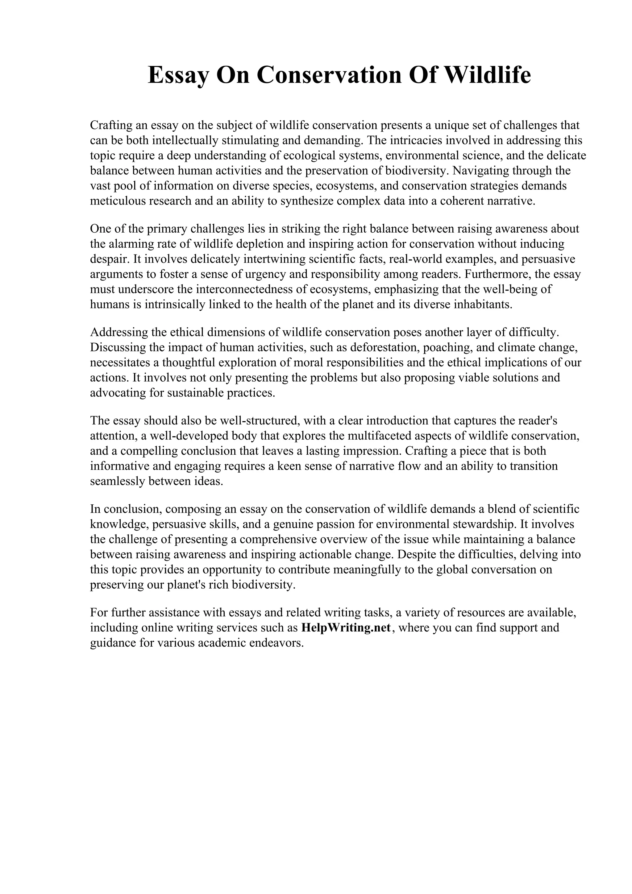 Essay On Conservation Of Wildlife | PDF