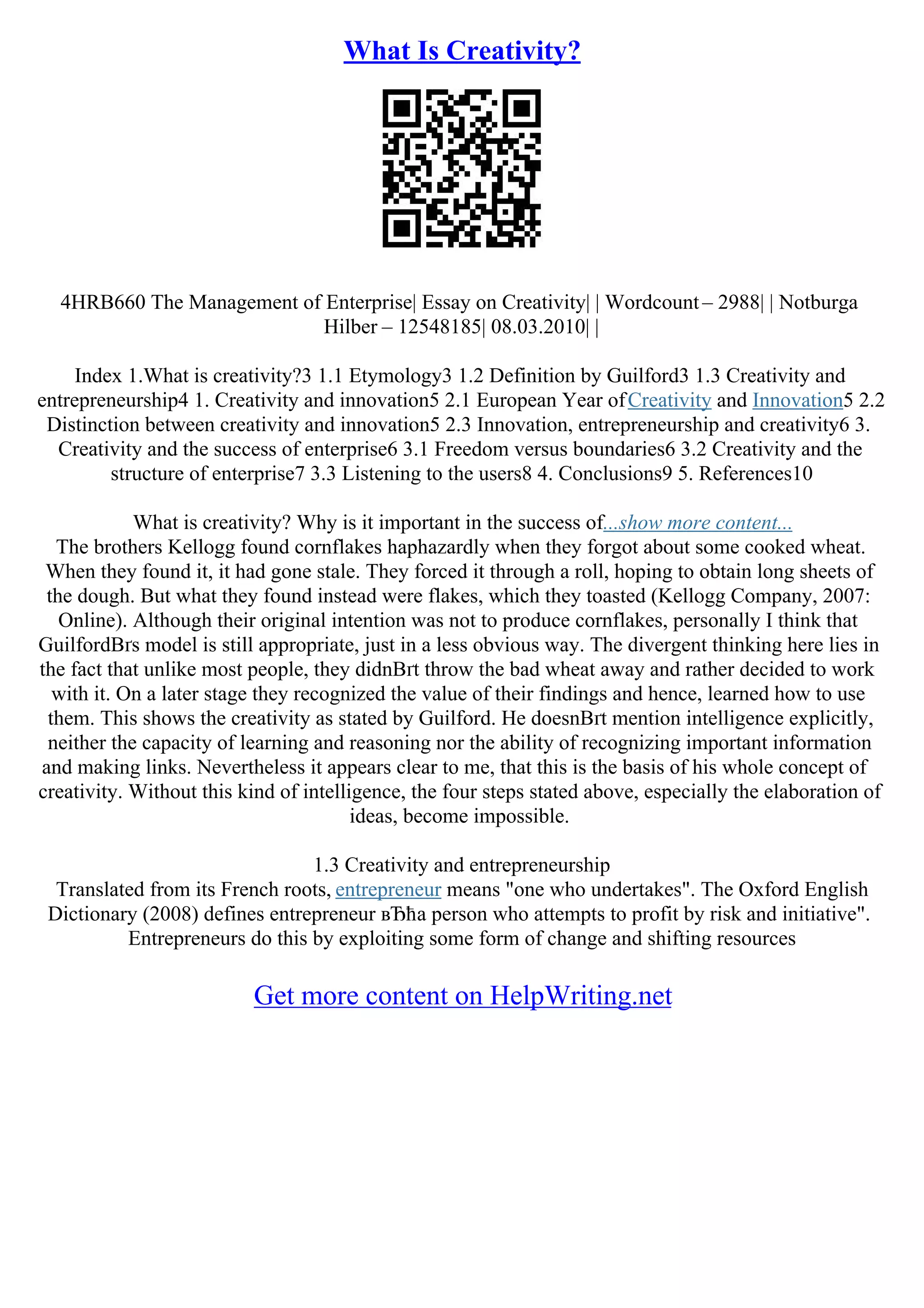 Essay On Creativity | PDF