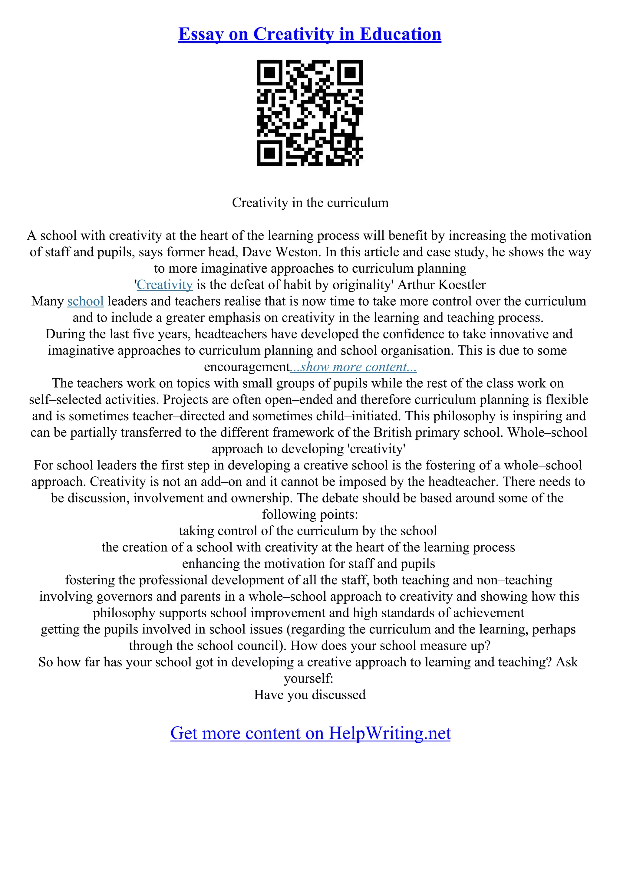 Essay On Creativity | PDF