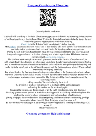 Essay On Creativity | PDF