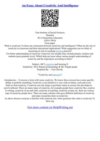 Essay On Creativity | PDF