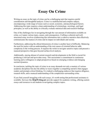 Essay On Crime. Oak Hills Christian College | PDF