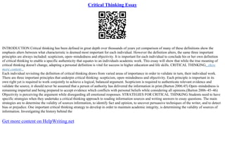 Essay On Critical Thinking | PDF