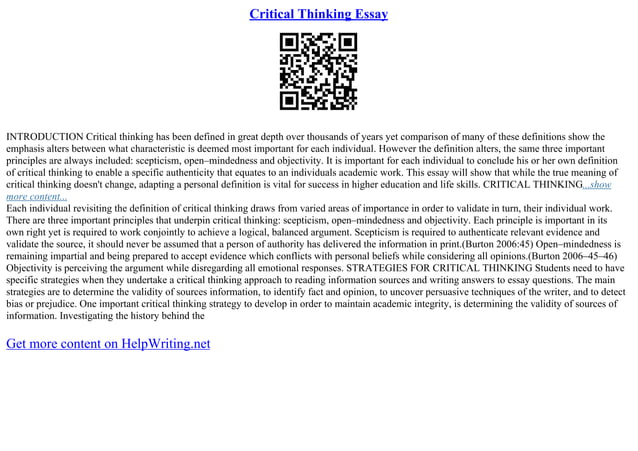 Essay On Critical Thinking | PDF