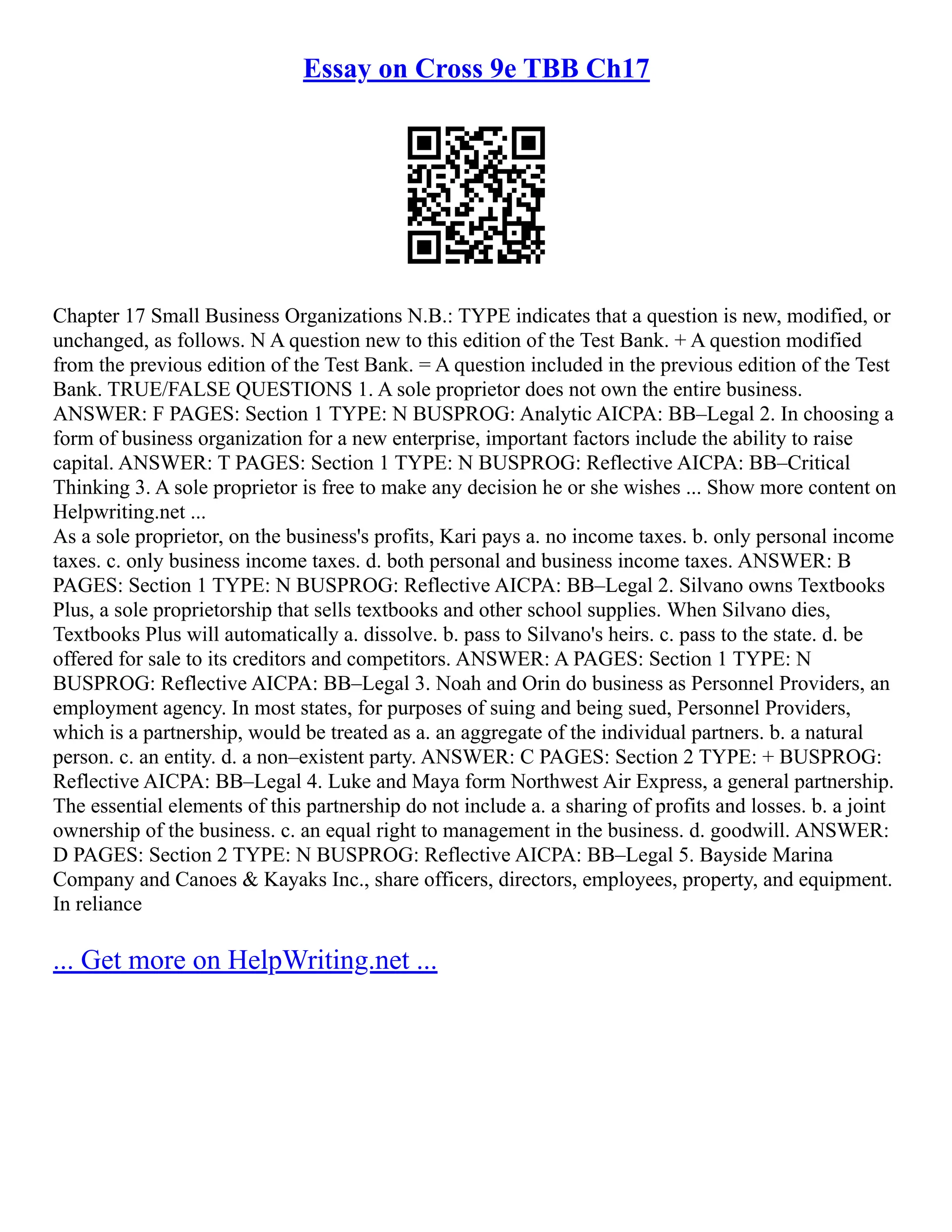 Essay On Cross 9E TBB Ch17 | PDF