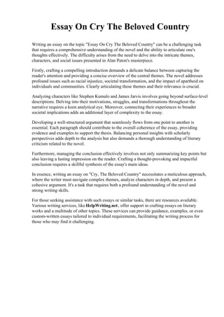 Essay On Cry The Beloved Country. California State University San ...