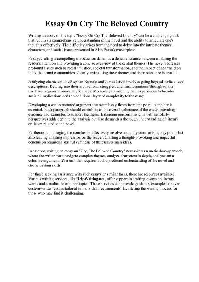 Essay On Cry The Beloved Country. Cry the Beloved Country Introduction ...