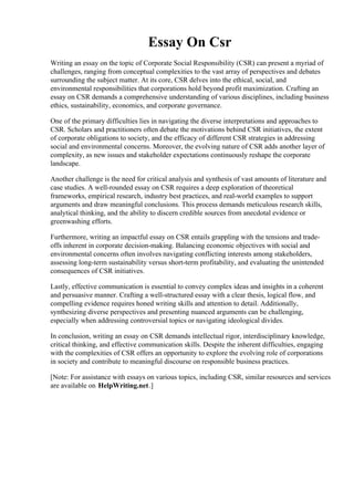 Essay On Csr. Introduction of CSR Corporate Social Responsibility Brand ...