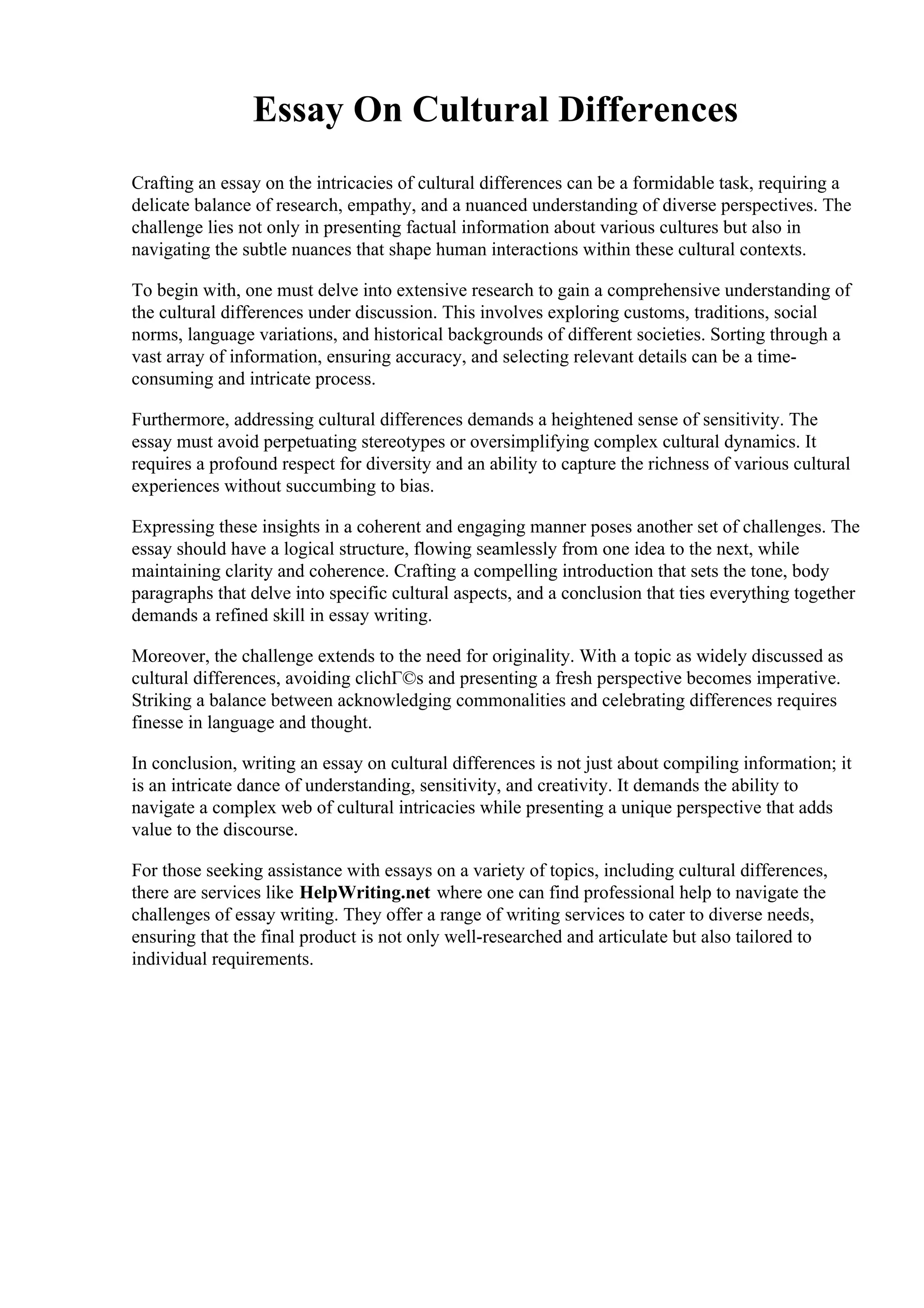 Essay On Cultural Differences. Transylvania University | PDF