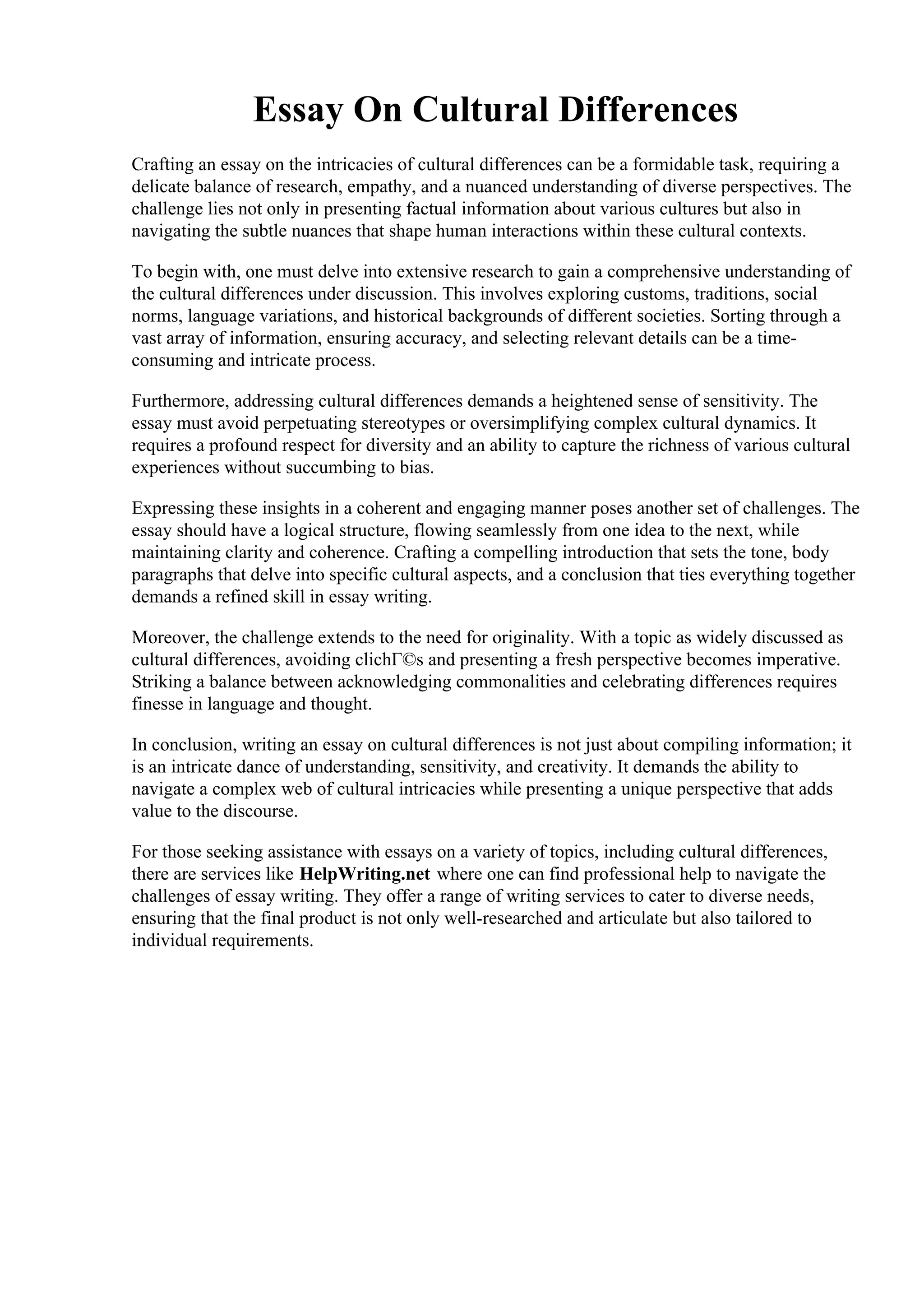 Essay On Cultural Differences. Cultural appreciation essay. Importance ...