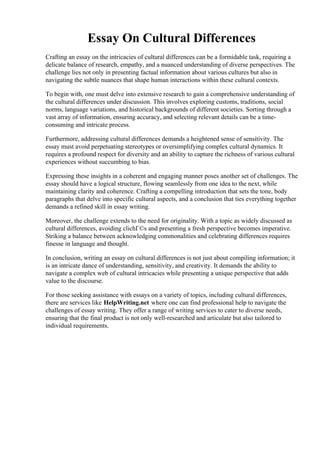 Essay On Cultural Differences. Cultural appreciation essay. Importance ...