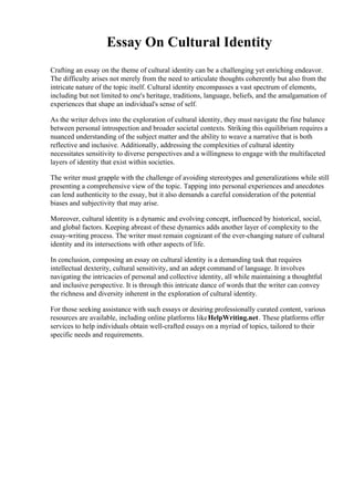Essay On Cultural Identity | PDF