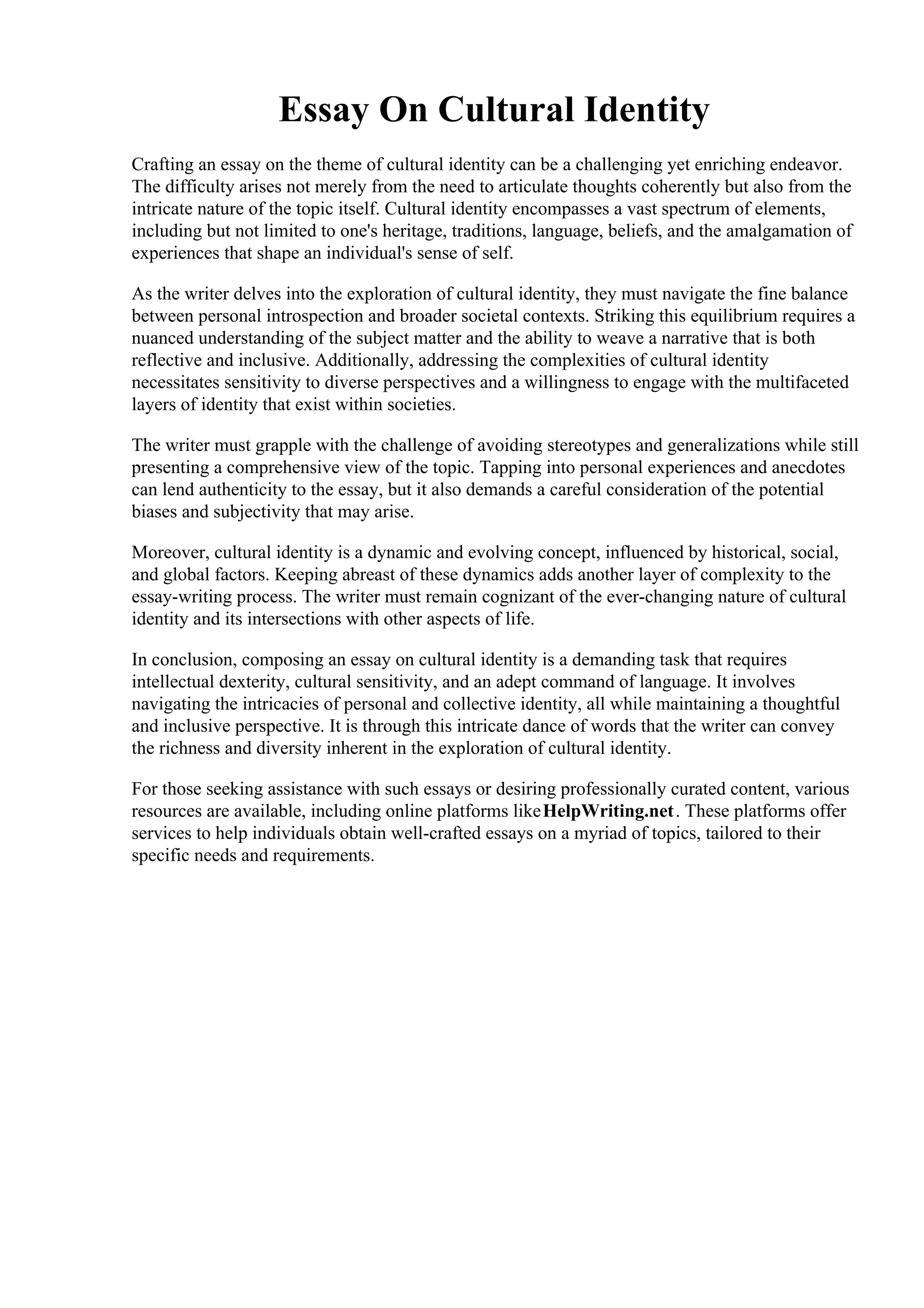 Essay On Cultural Identity | PDF