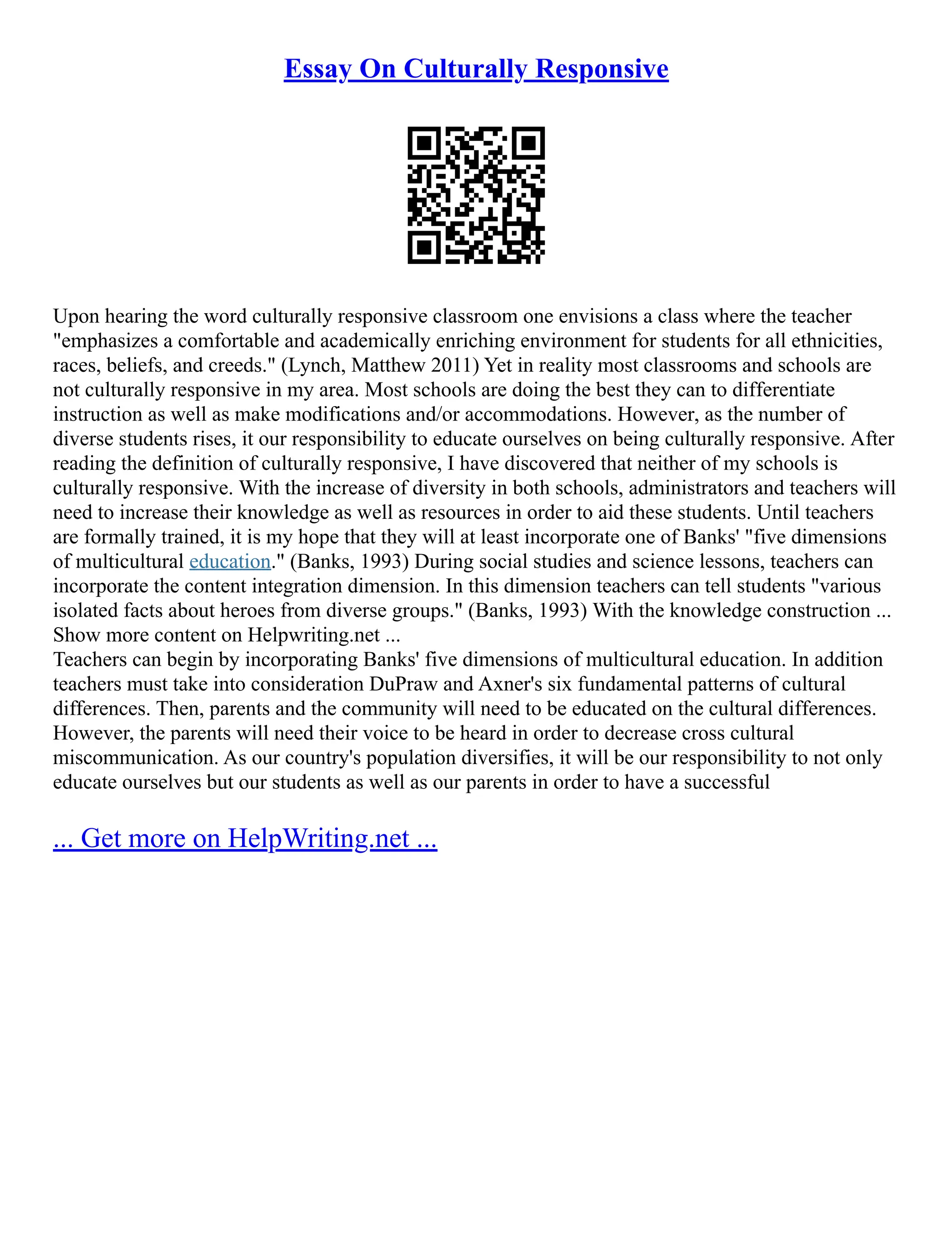 Essay On Culturally Responsive | PDF
