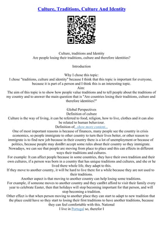 Essay On Culture And Tradition | PDF