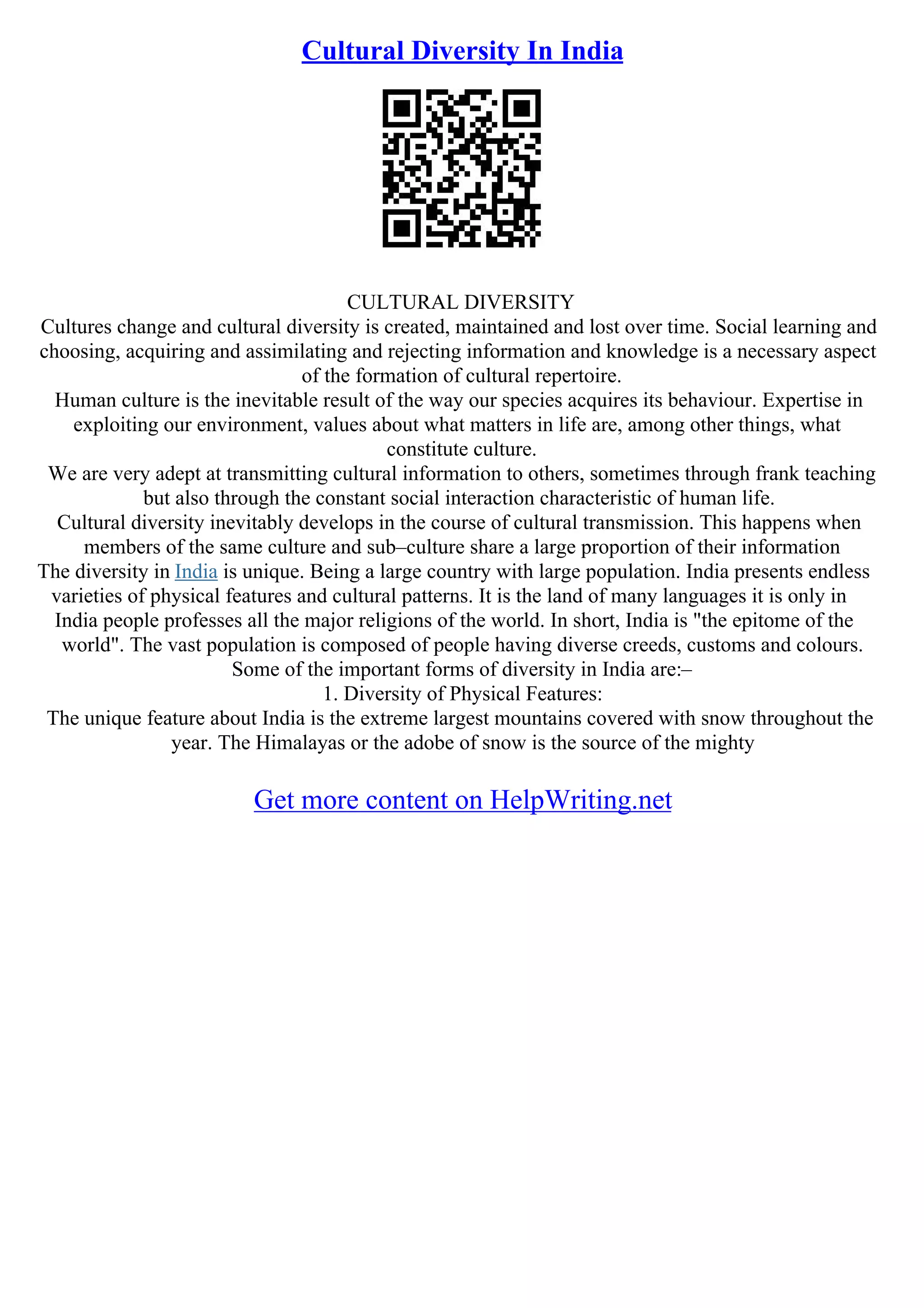 Essay On Culture Of India | PDF