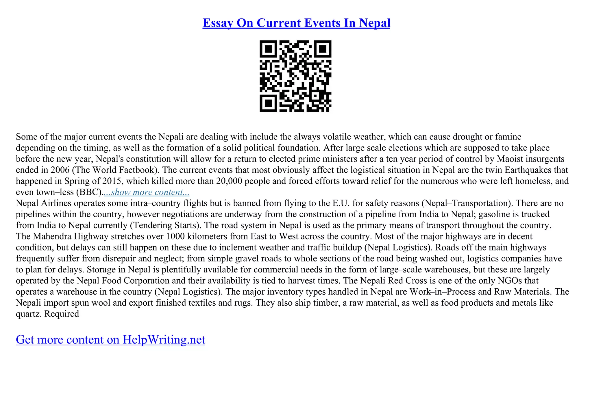Essay On Current Events In Nepal | PDF | Logistics and Transportation ...