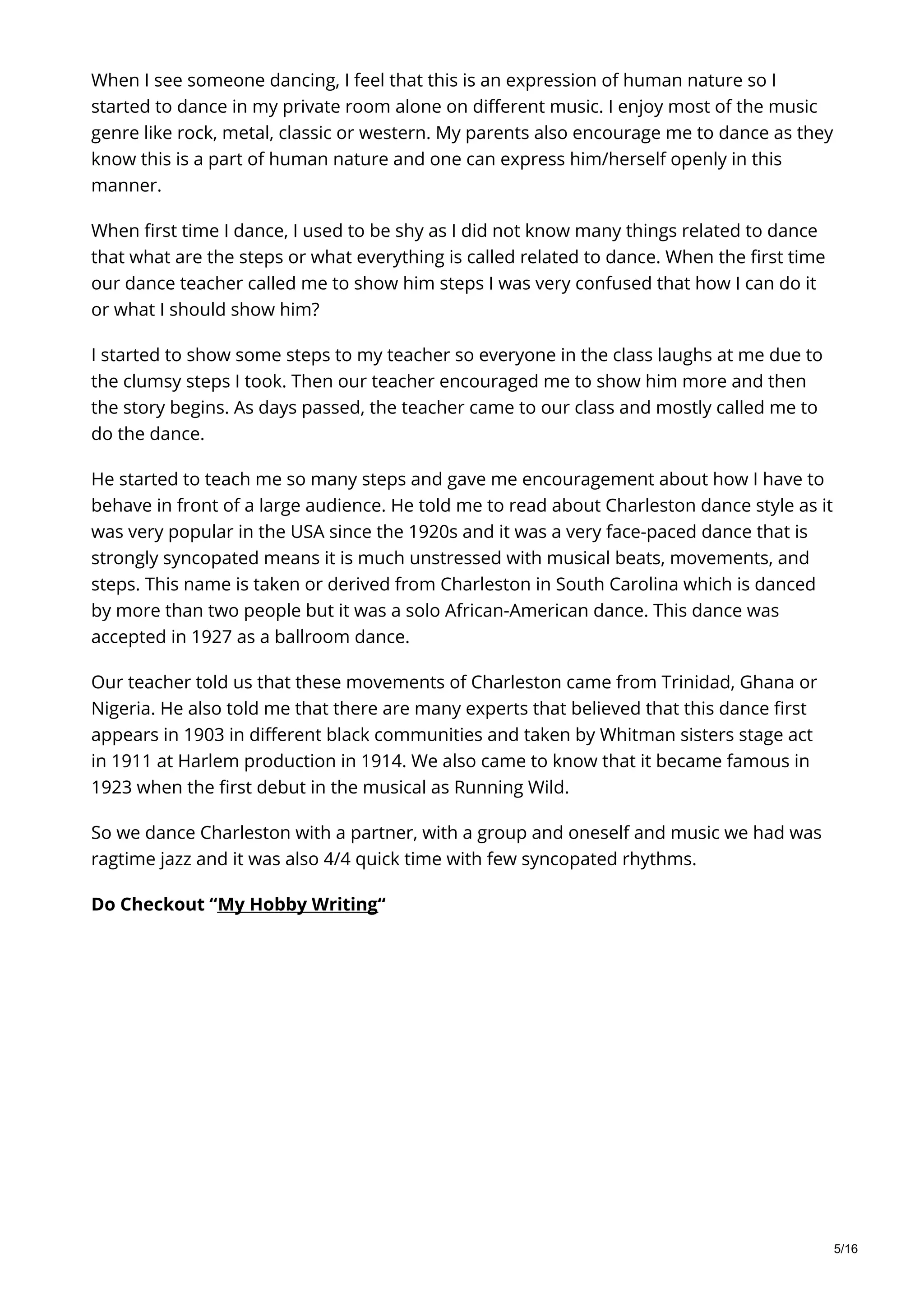 Essay on dancing creativesavantz.com