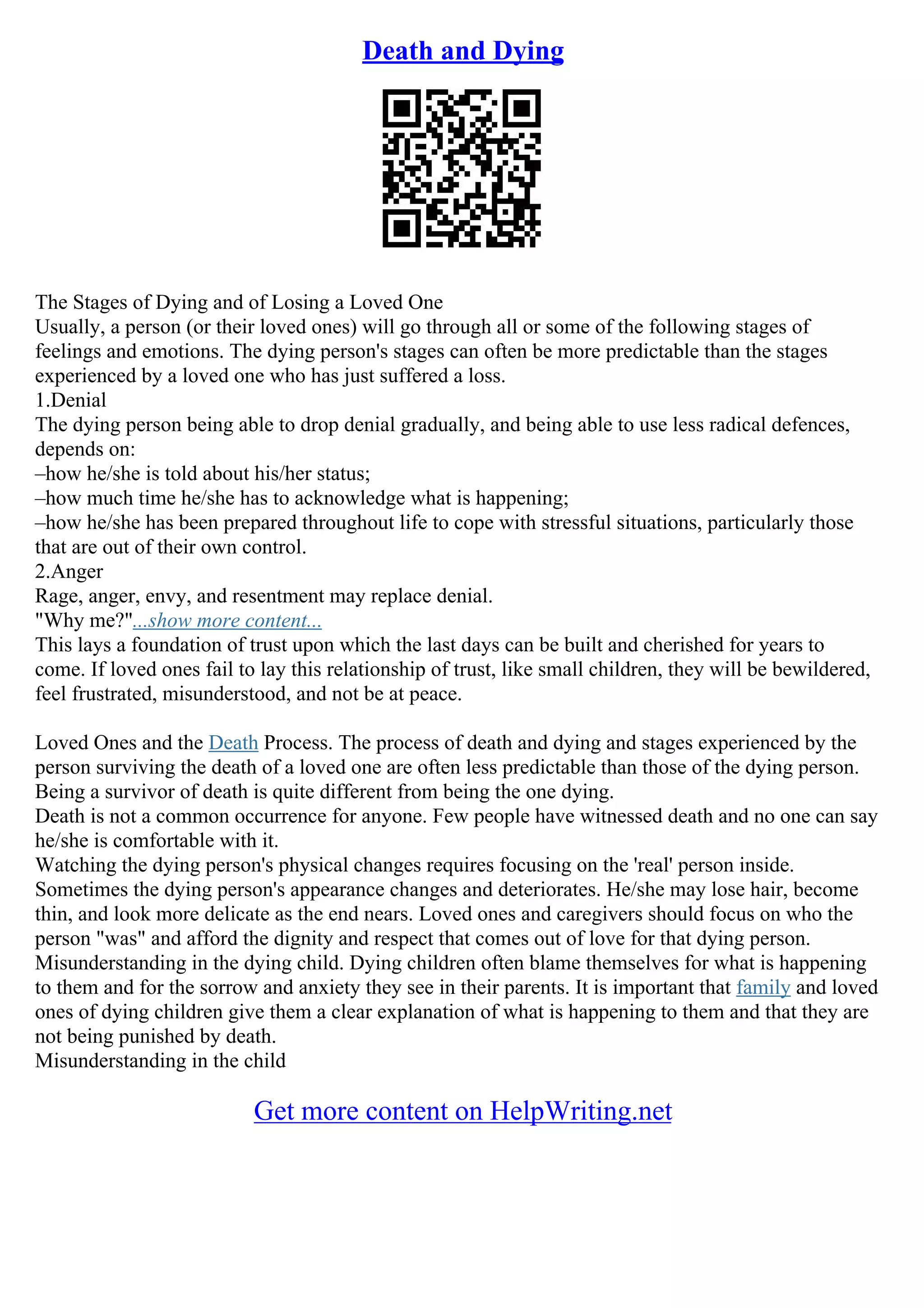Essay On Death And Dying | PDF