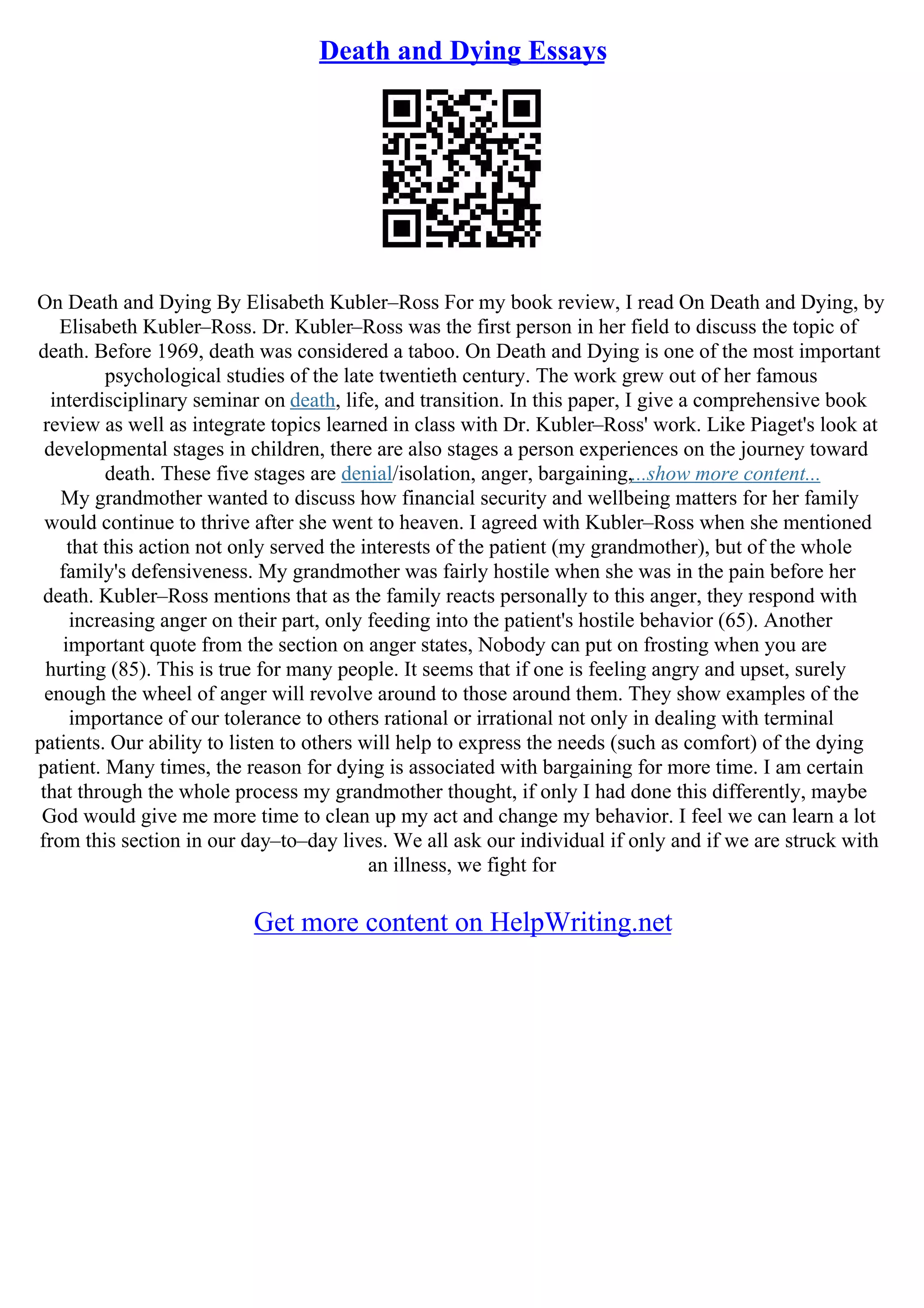 Essay On Death And Dying | PDF