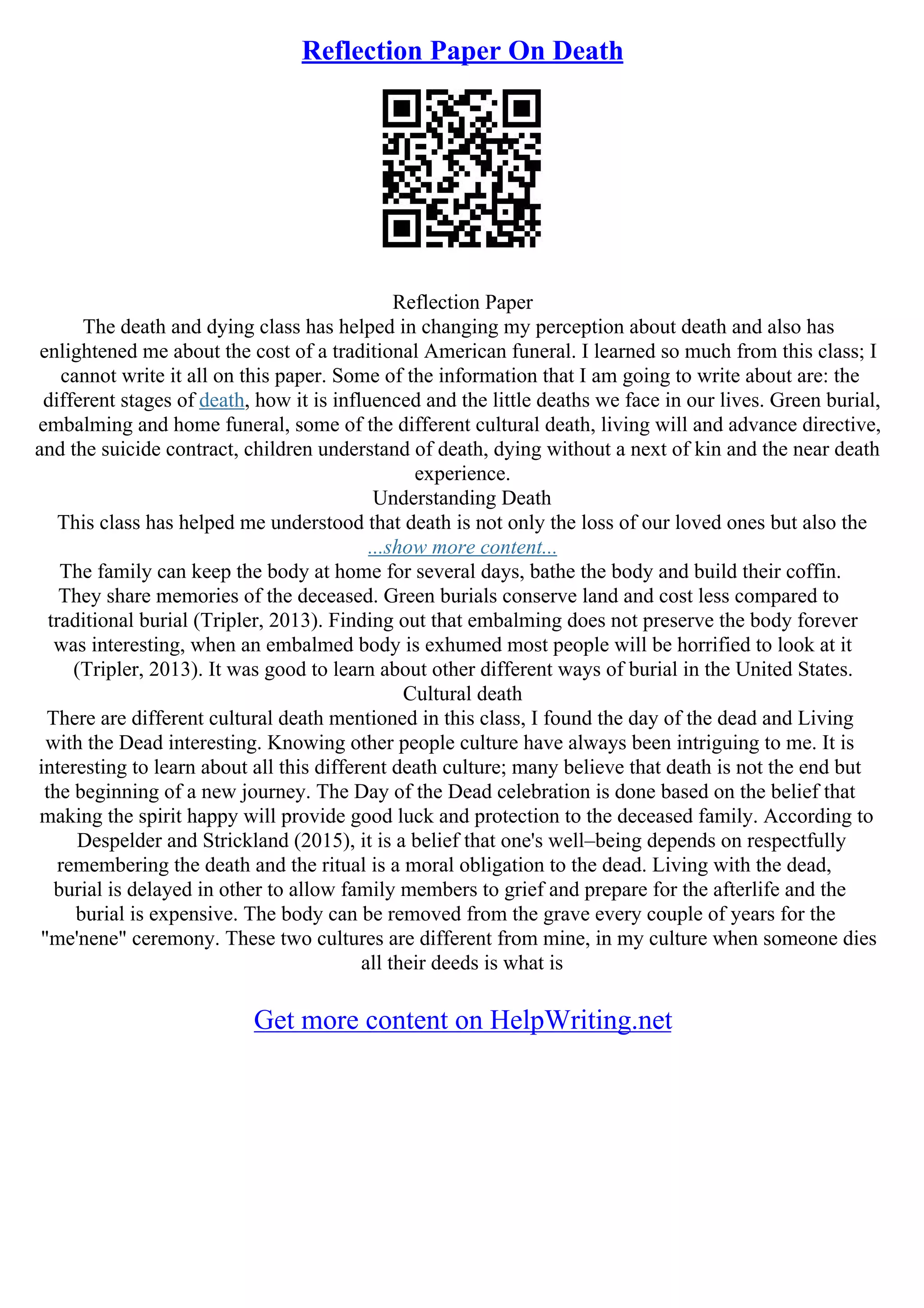 Essay On Death And Dying | PDF