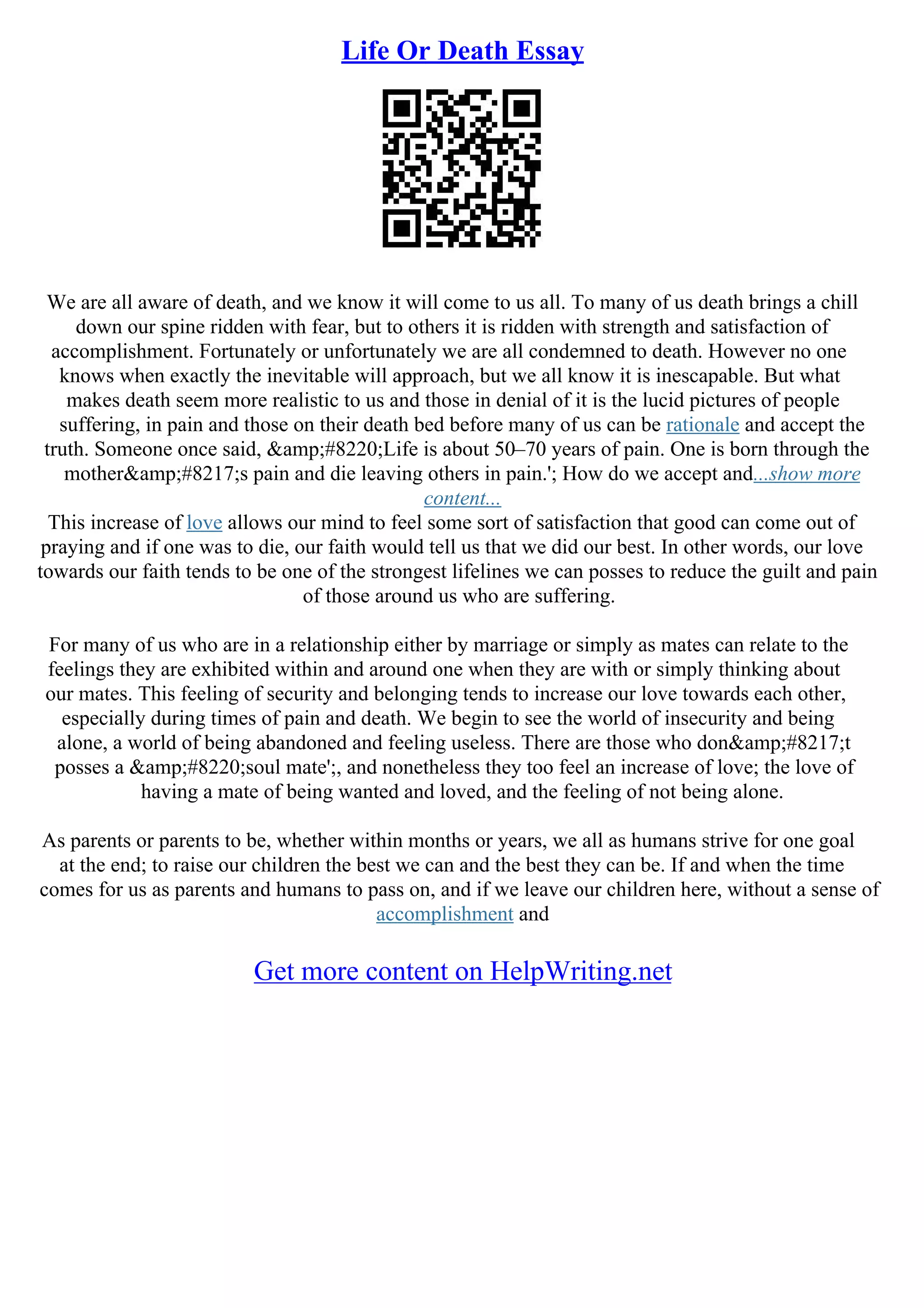 Essay On Death And Dying | PDF